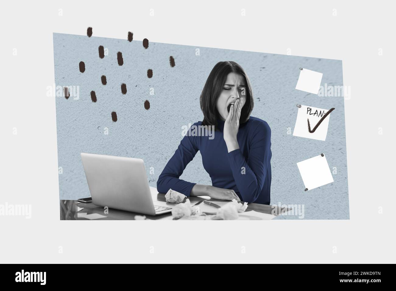 Magazine collage picture exhausted overworked woman stressed tired ...
