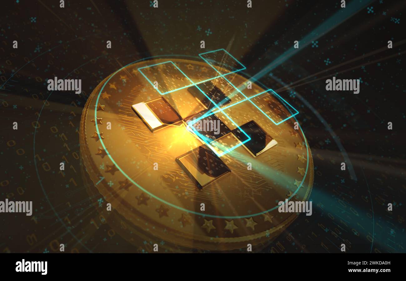 OKX OKB cryptocurrency gold coin on green screen background. Abstract ...