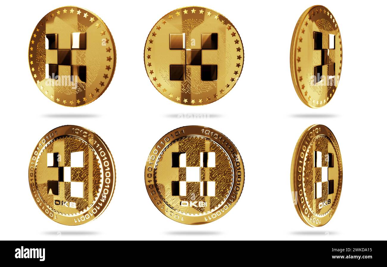 OKX OKB cryptocurrency isolated gold coin on green screen background ...