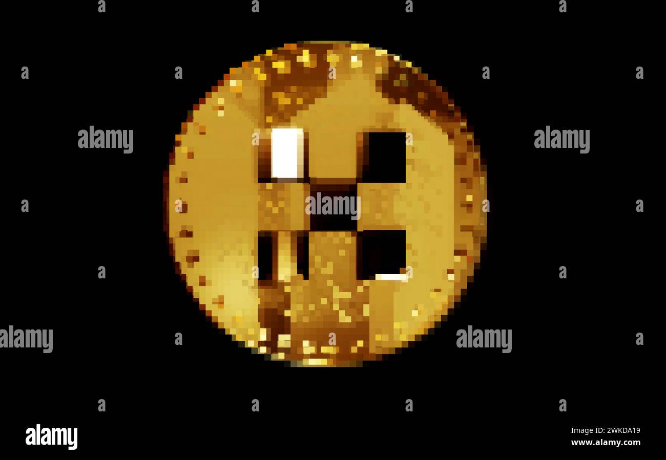 OKX OKB cryptocurrency gold coin in retro pixel mosaic 80s style ...