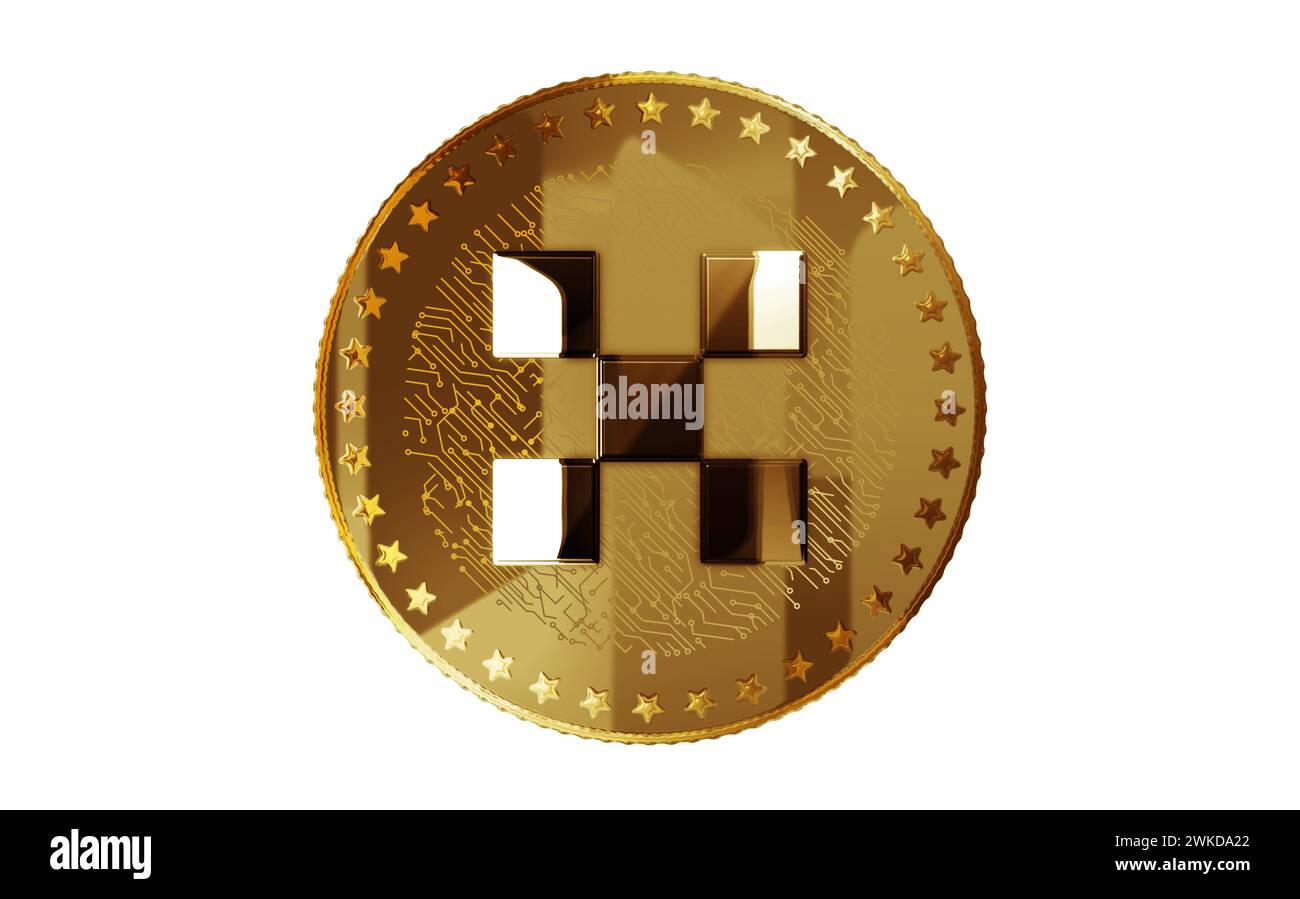 OKX OKB cryptocurrency isolated gold coin on green screen background ...