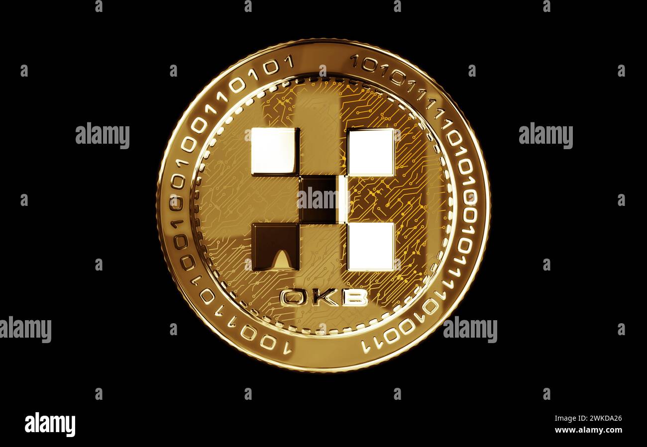 OKX OKB cryptocurrency isolated gold coin on green screen background ...