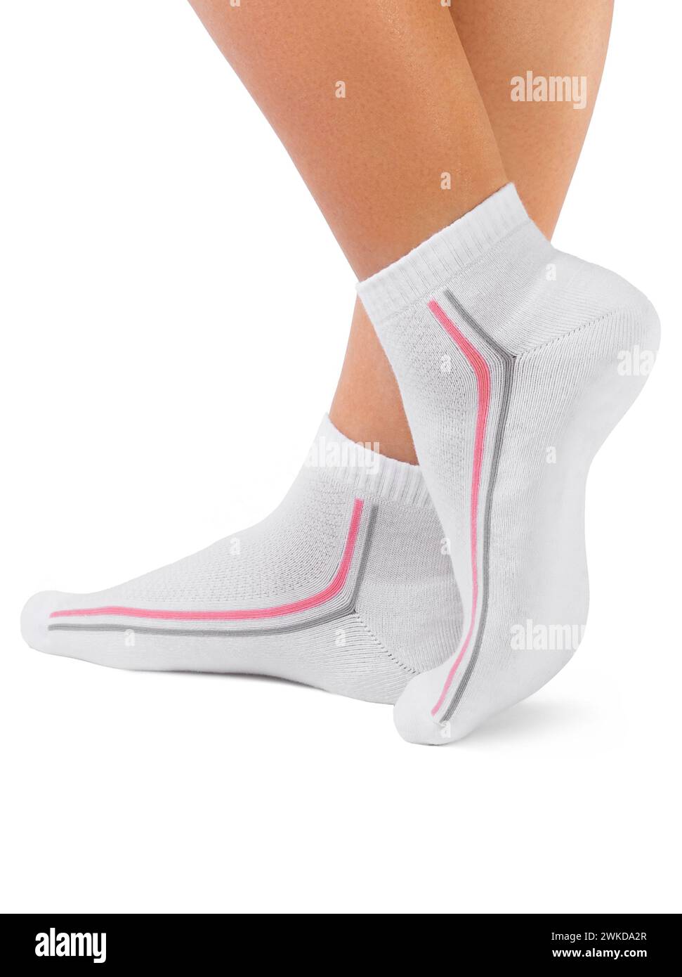 Side view of beautiful woman foot dressed in new nice and soft natural ...