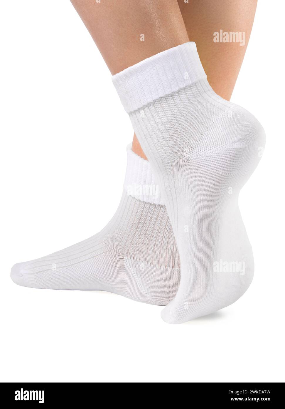 Side view of beautiful woman foot dressed in new nice and soft natural ...