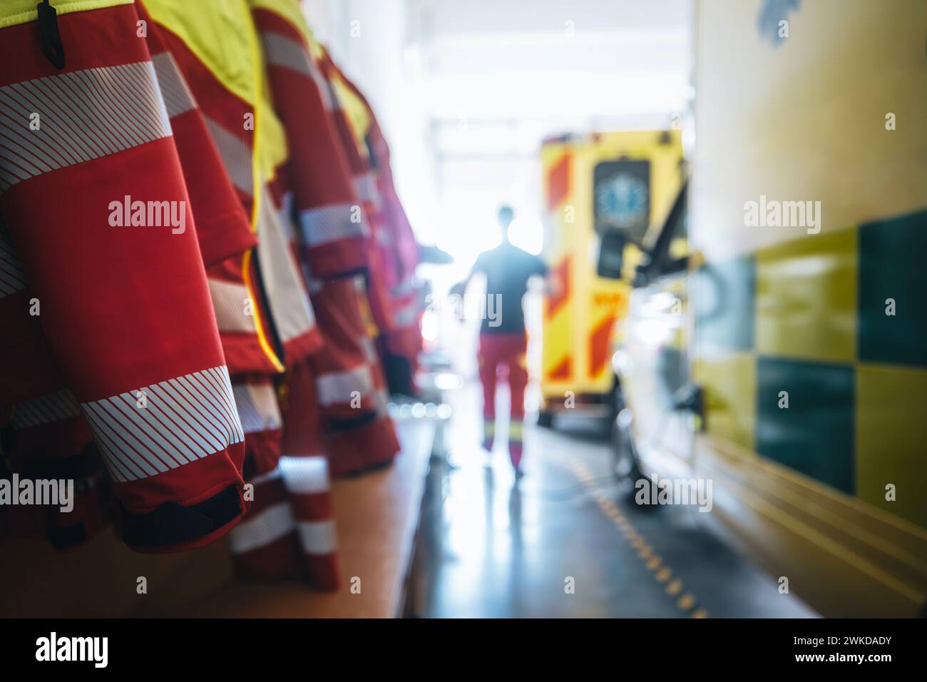 Selective focus on paramedic uniform of emergency medical service ...