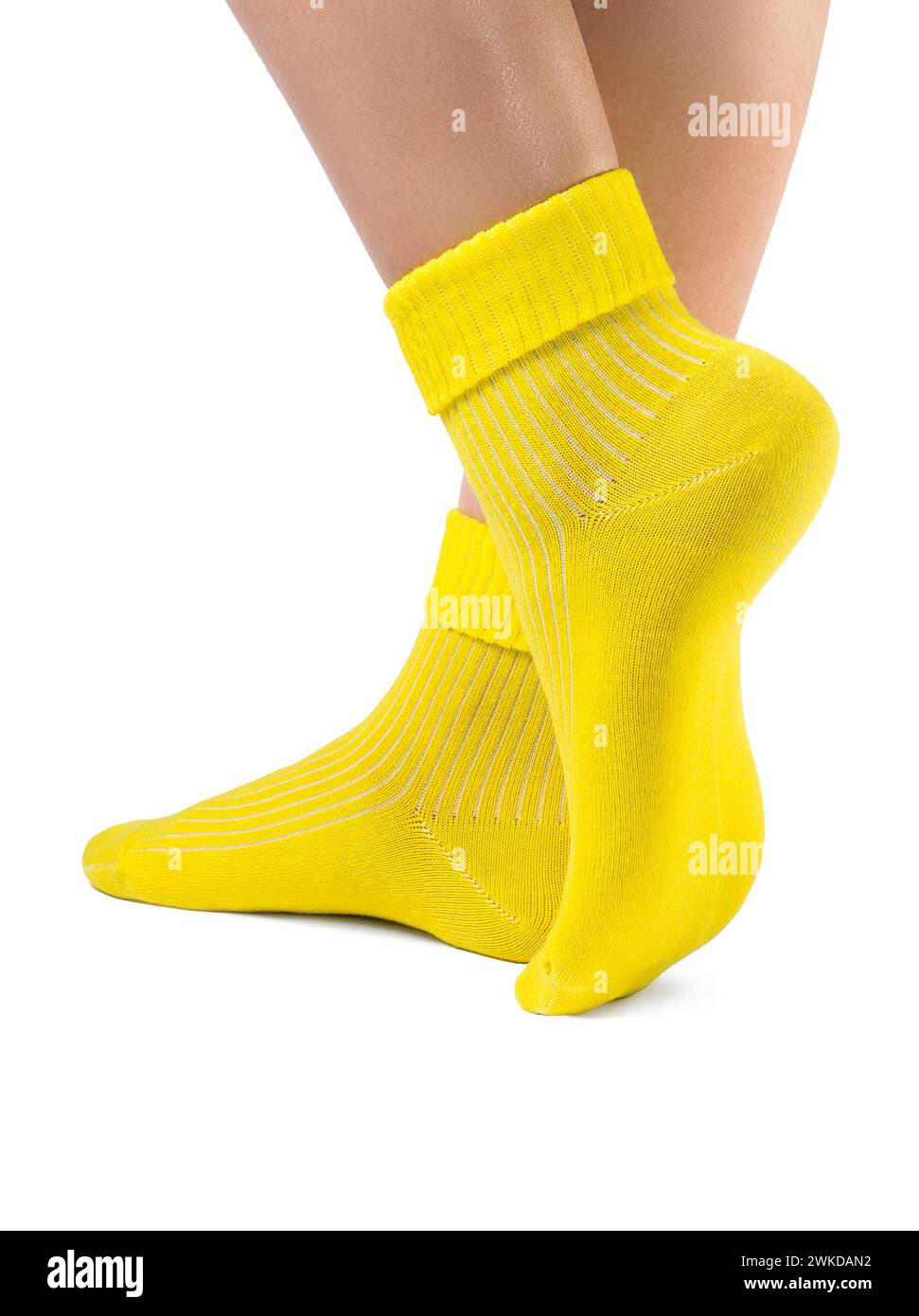 Side view of beautiful woman foot dressed in new nice and soft natural ...