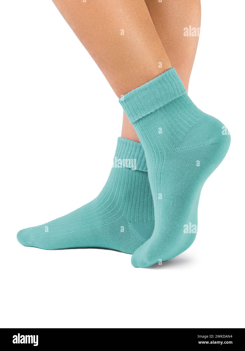 Side view of beautiful woman foot dressed in new nice and soft natural ...