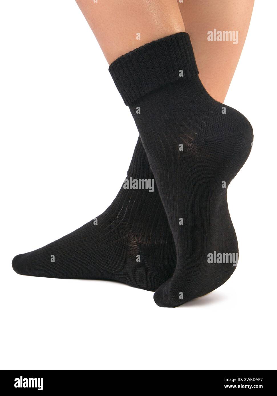 Side view of beautiful woman foot dressed in new nice and soft natural ...