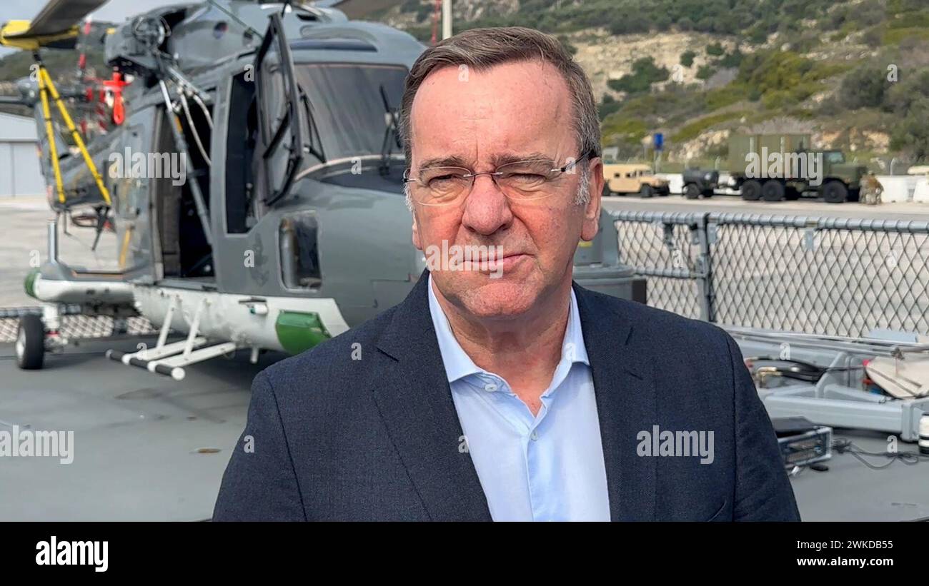 Souda, Greece. 20th Feb, 2024. Boris Pistorius (SPD), Federal Minister ...