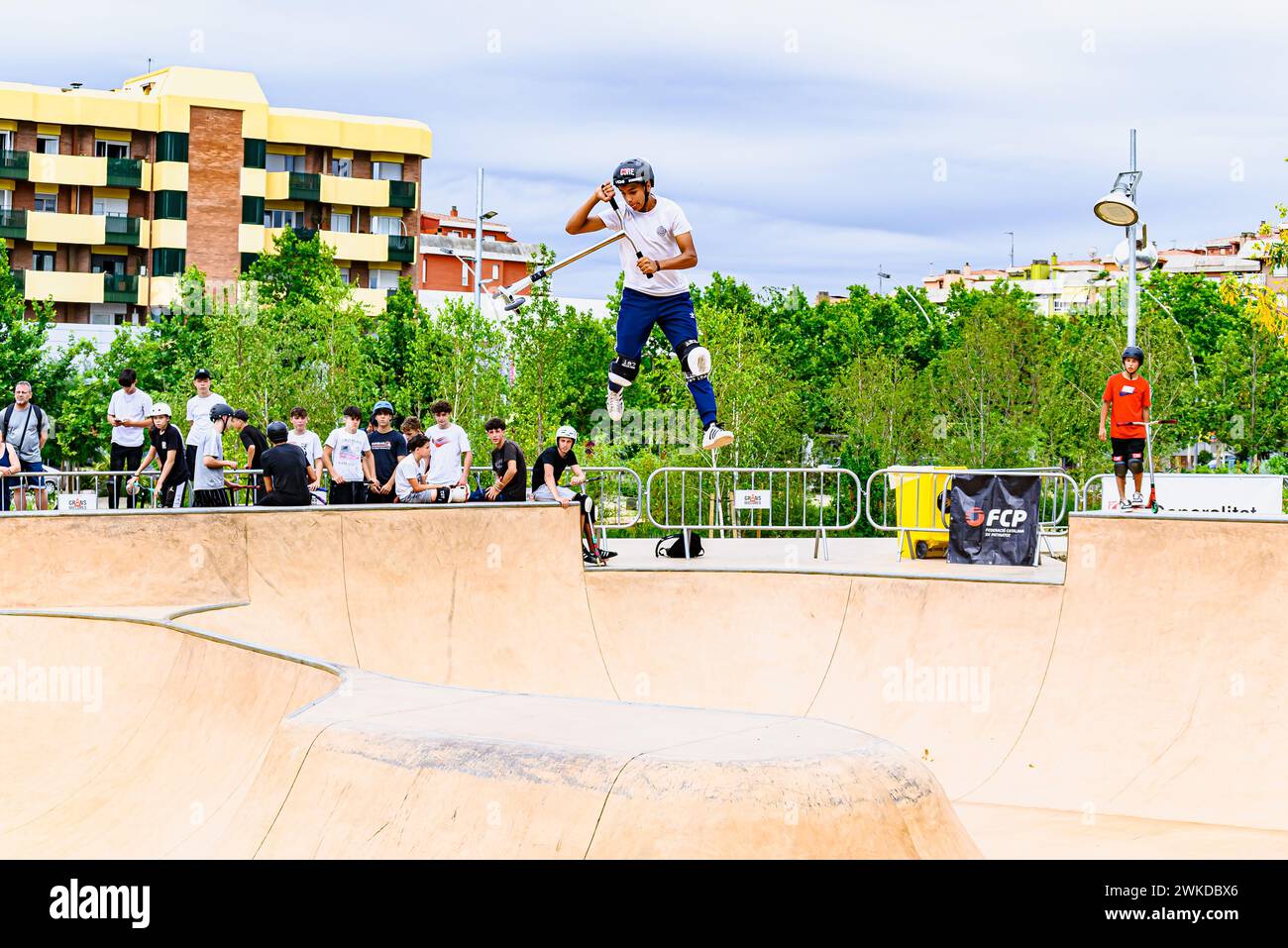 Igualada, Barcelona; July 16, 2023: Young man practicing Scootering ...