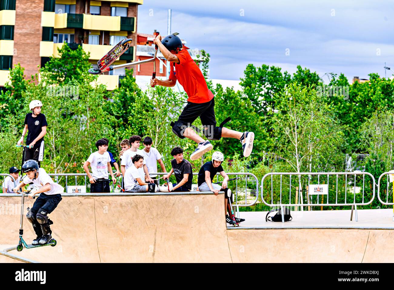 Igualada, Barcelona; July 16, 2023: Young man practicing Scootering ...