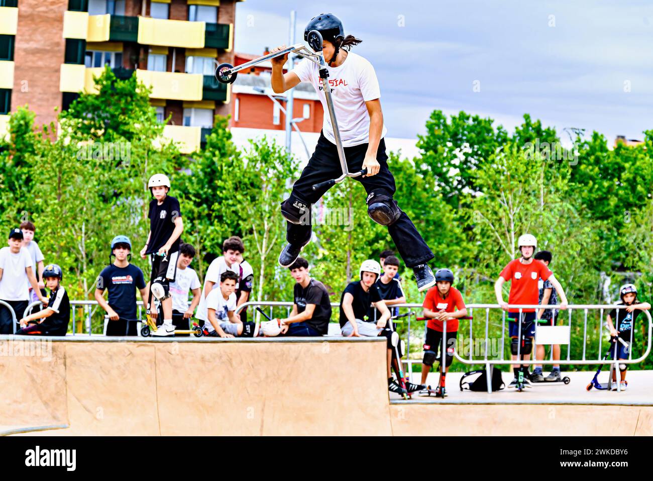 Igualada, Barcelona; July 16, 2023: Young man practicing Scootering ...