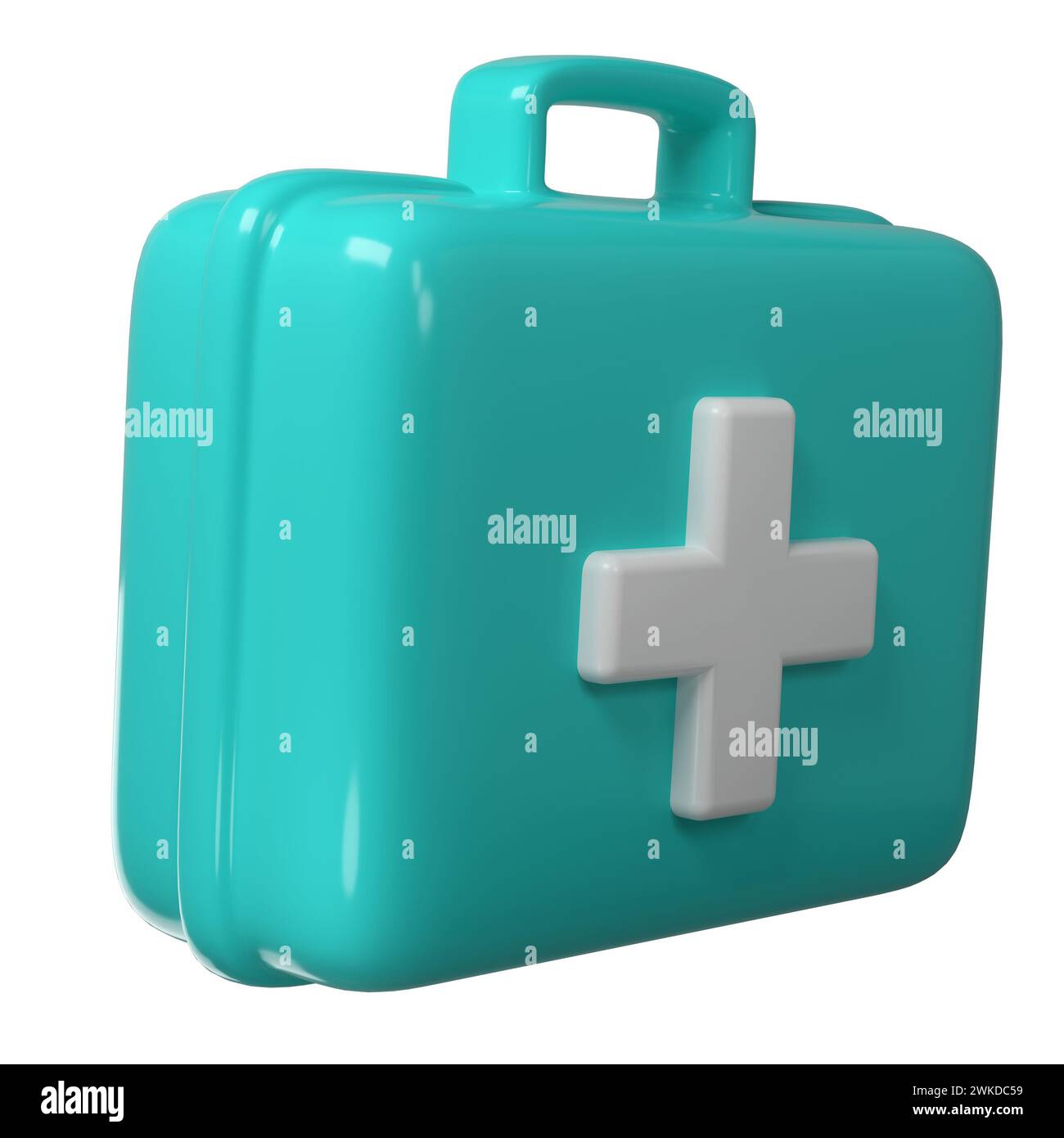 3d rendering of first aid turquoise medical box with cross icon ...