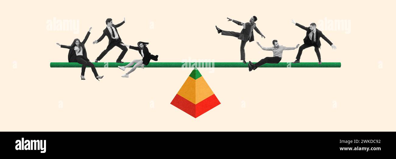 People balancing on seesaw, representing teamwork and balance ...