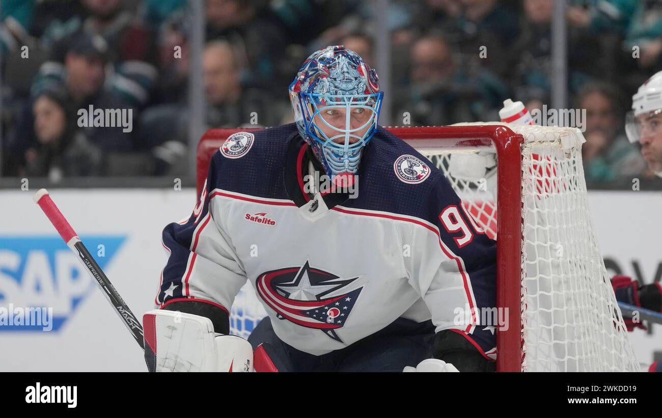Columbus Blue Jackets goaltender Elvis Merzlikins during an NHL hockey ...