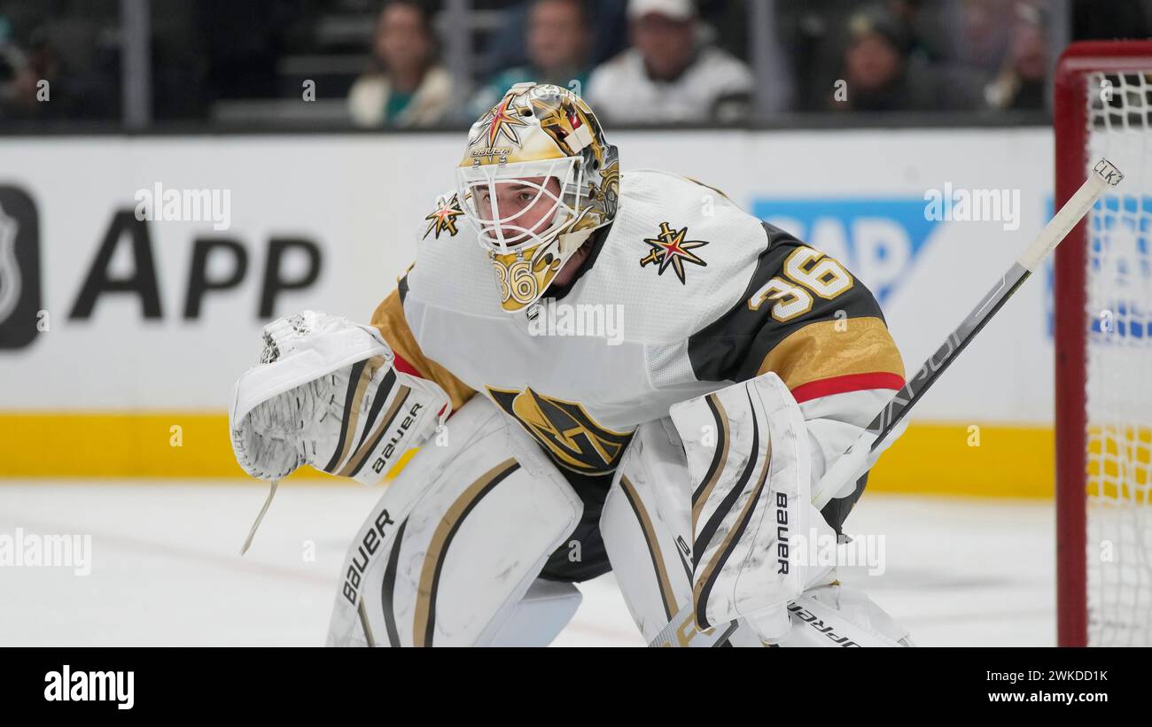 Vegas Golden Knights goaltender Logan Thompson during an NHL hockey ... Vegas Golden Knights goaltender Logan Thompson during an NHL hockey ...