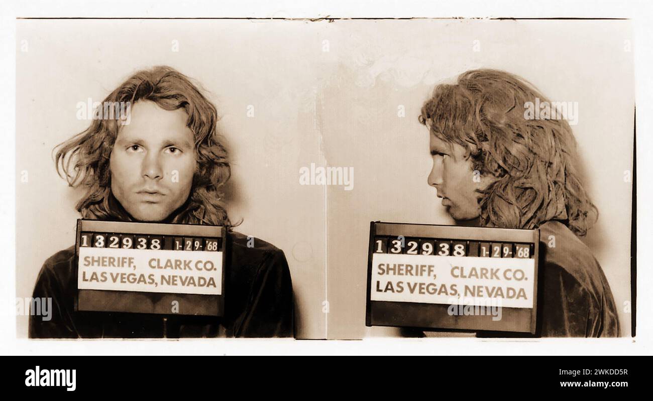 The Doors Jim Morrison mug shot - 1968 - Las Vegas Stock Photo - Alamy