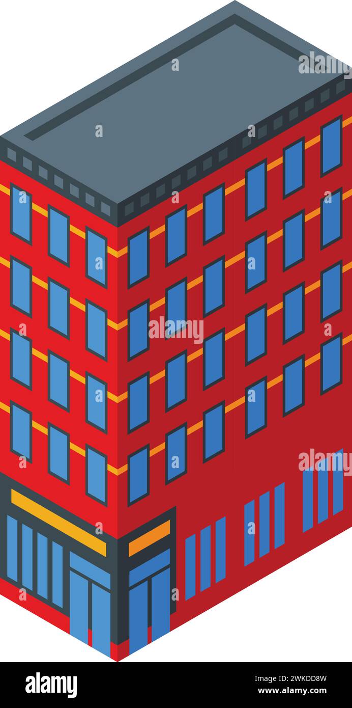 Red NYC building icon isometric vector. New York travel. Street ...