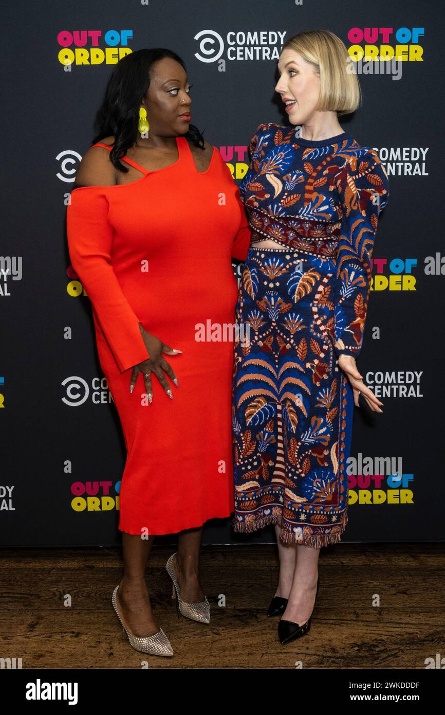 London, UK. 20 February 2024. Team captains (L) Judi Love and Katherine ...