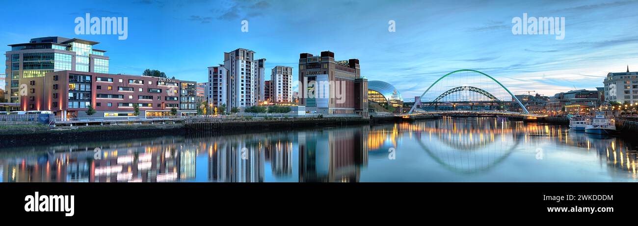A twilight view of the beautiful Newcastle Gateshead Quayside with the ...