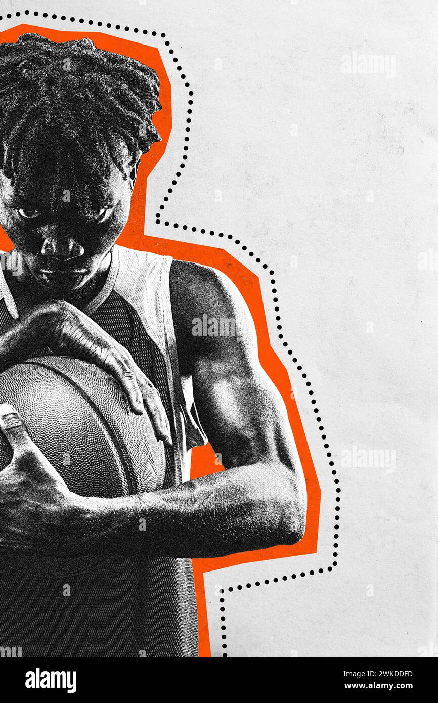 Poster. Contemporary art collage. Half portrait. Competitive African ...