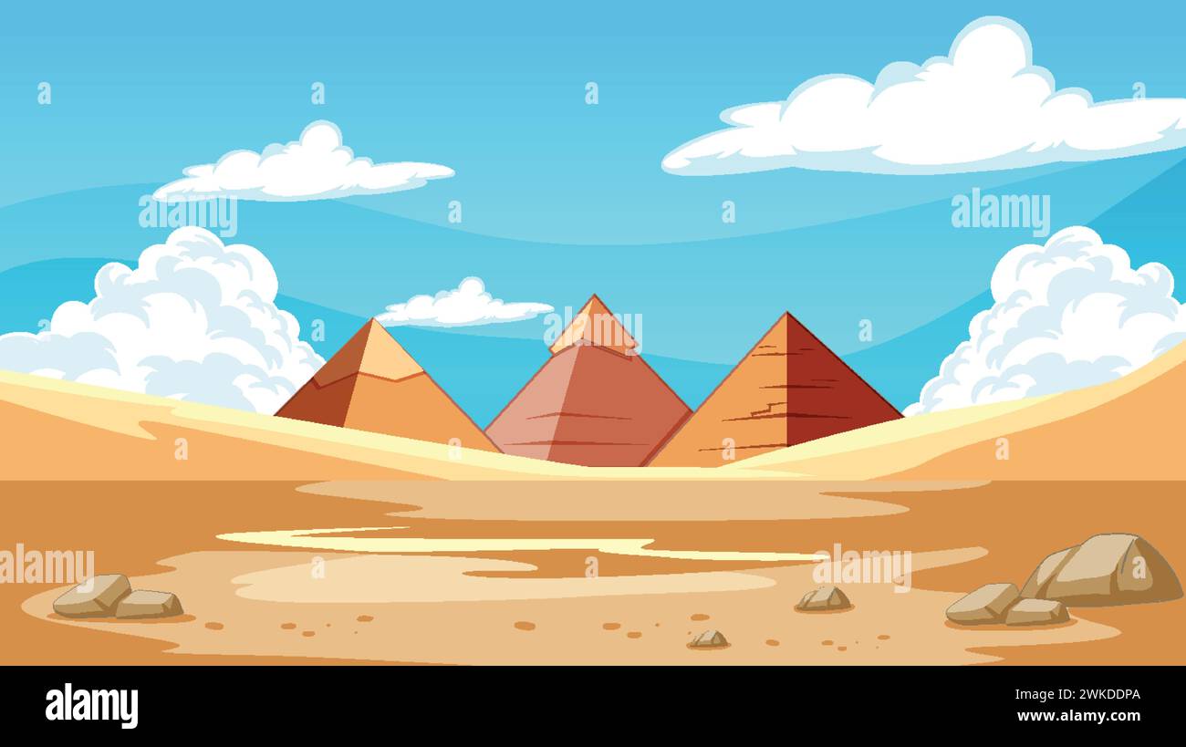 Cartoon illustration of pyramids in a sandy desert Stock Vector Image ...