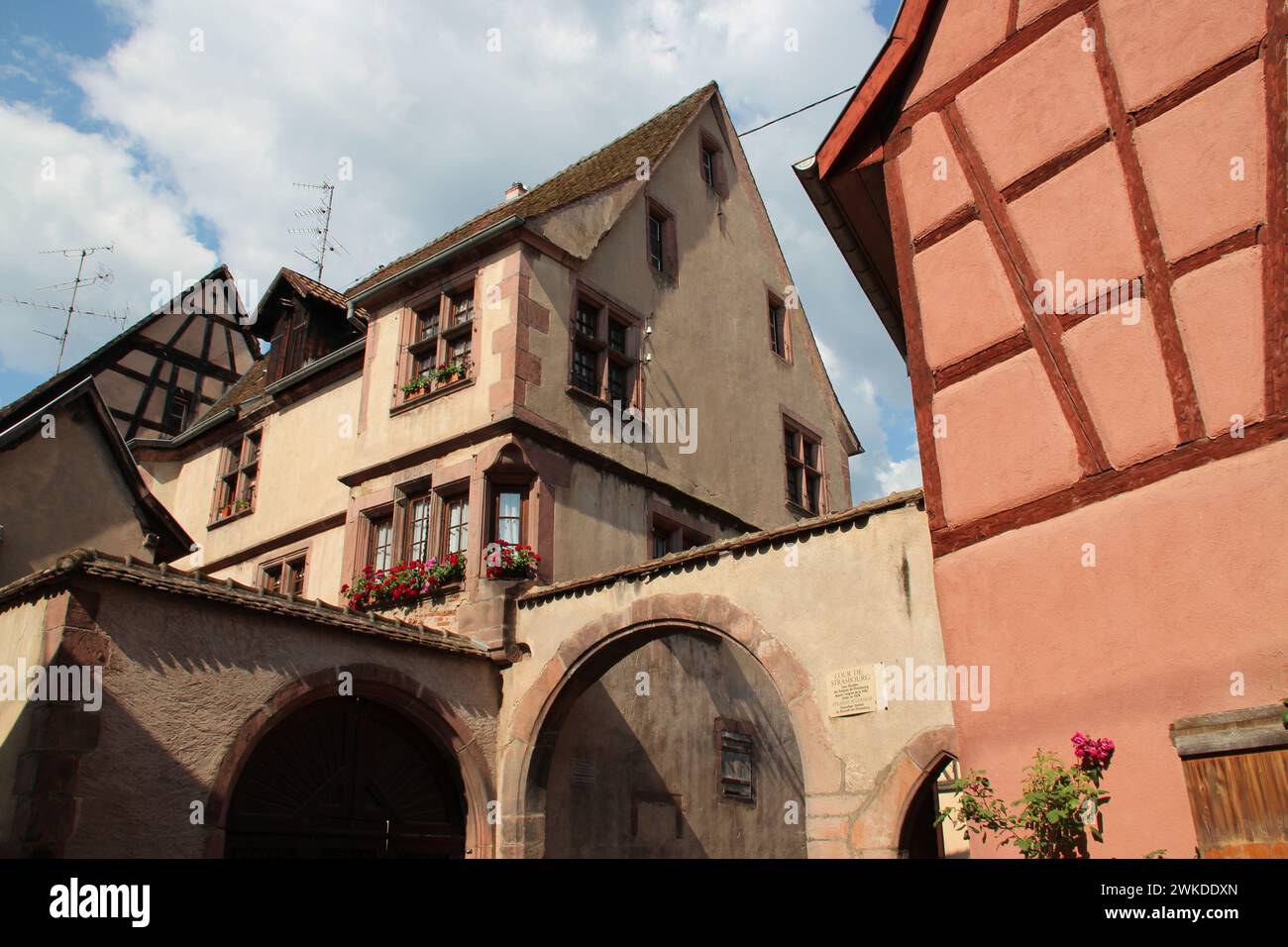 medieval houses in a village (riquewihr) in alsace in france Stock ...