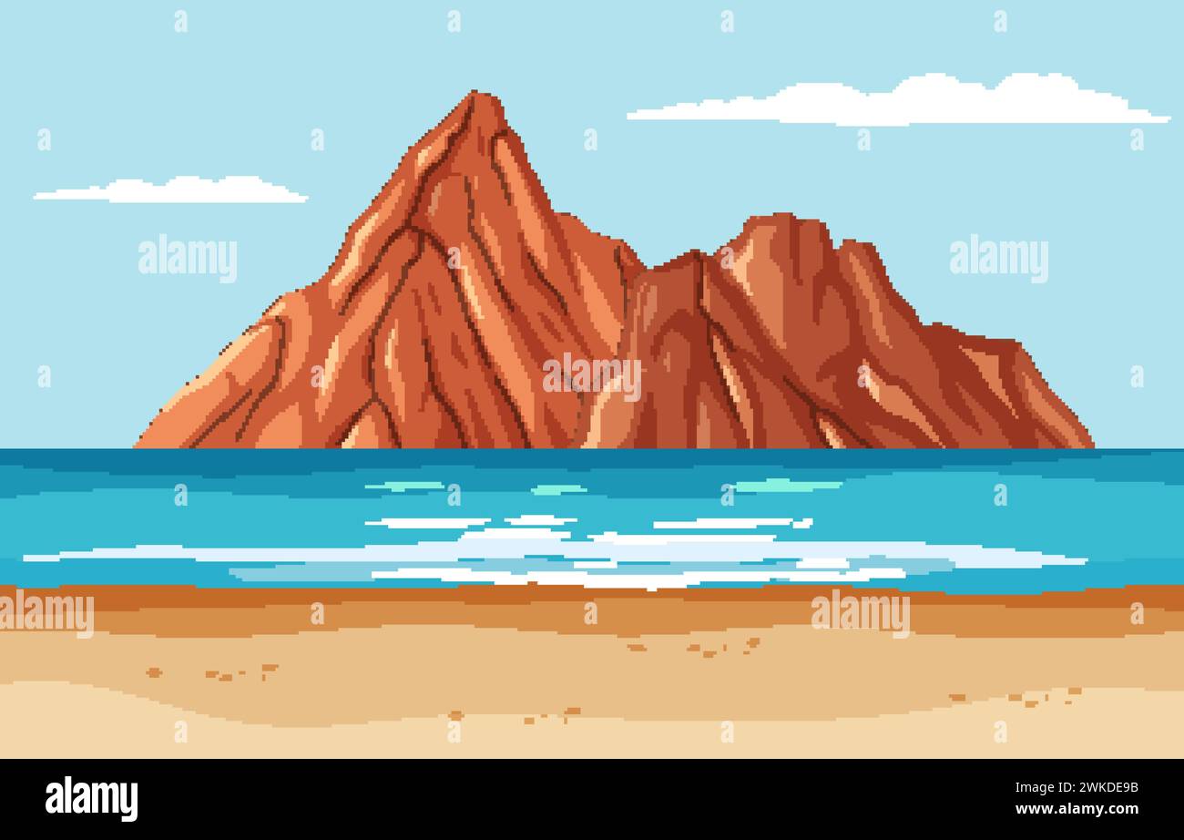 Vector illustration of a tranquil beachfront and towering cliffs Stock ...