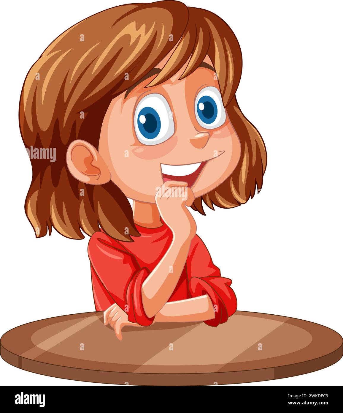 Vector illustration of a happy, thoughtful girl Stock Vector Image ...