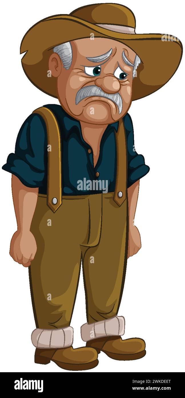 Cartoon of a sad, elderly farmer standing alone Stock Vector Image ...