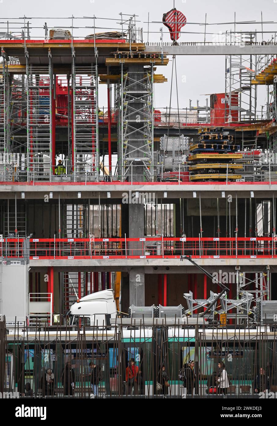 Paris, France, February 2024, Construction site with tower crane, House ...