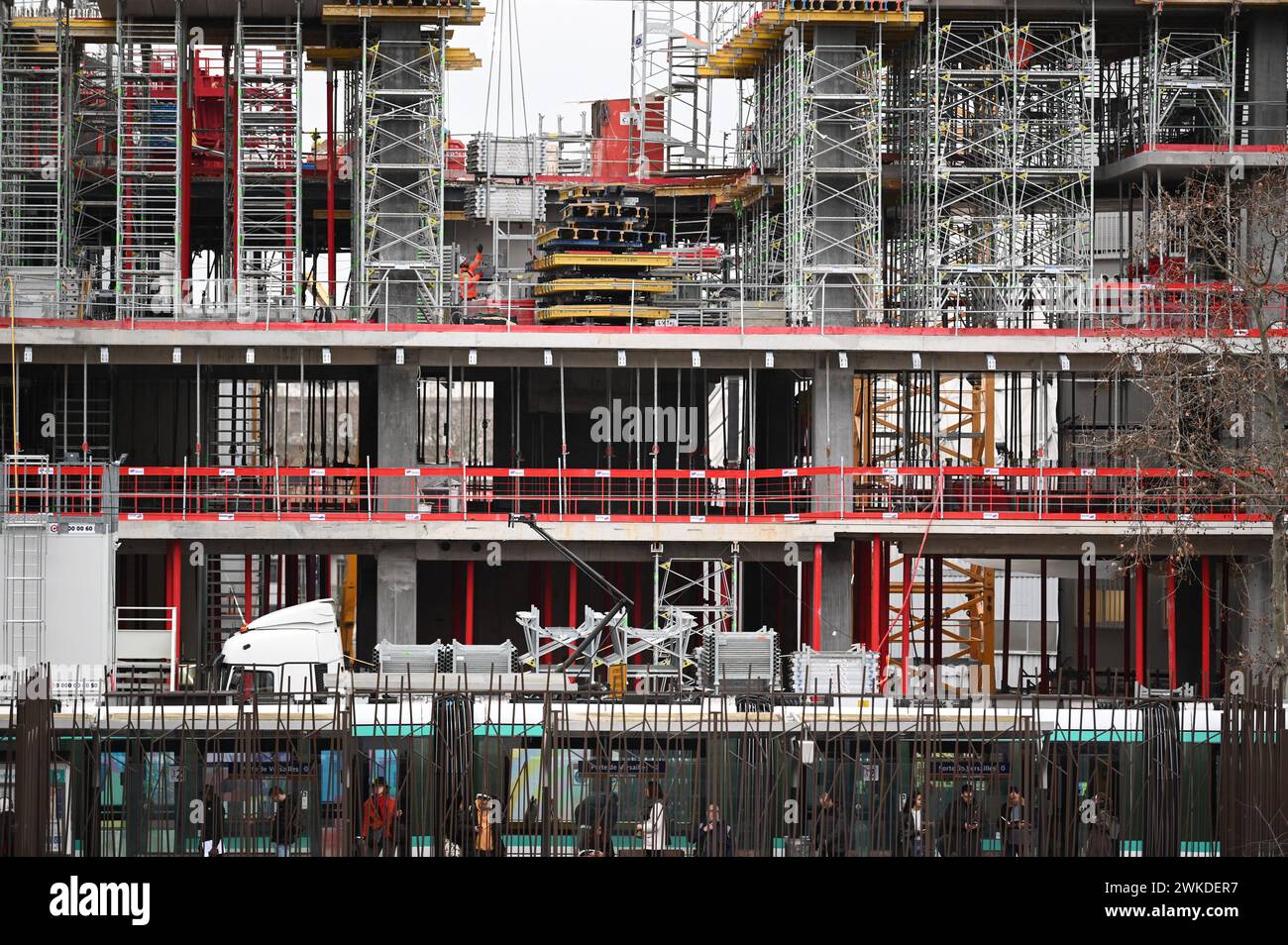 Paris, France, February 2024, Construction site with tower crane, House ...