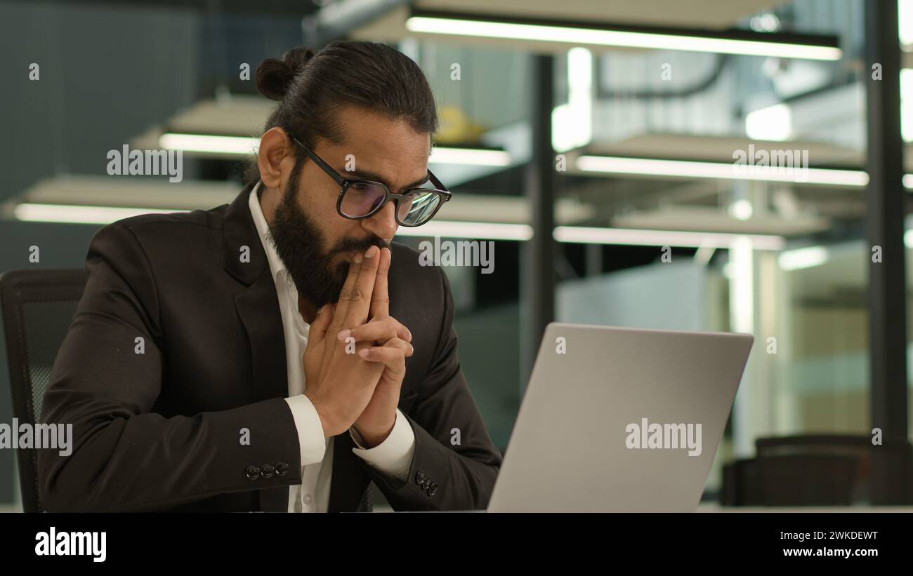 Pensive thinking business man Indian gut Arabian businessman boss ...