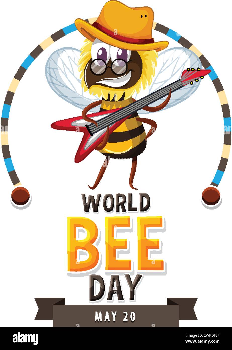 Cartoon bee playing guitar, celebrating World Bee Day Stock Vector ...