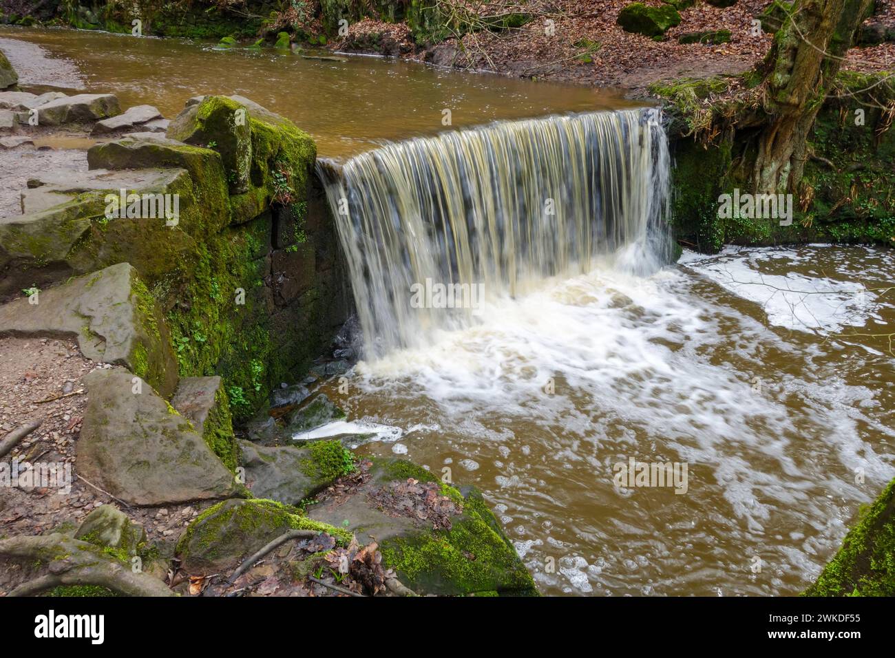 The waterfall at Knypersley Reservoir, Stoke on Trent, Staffordshire ...