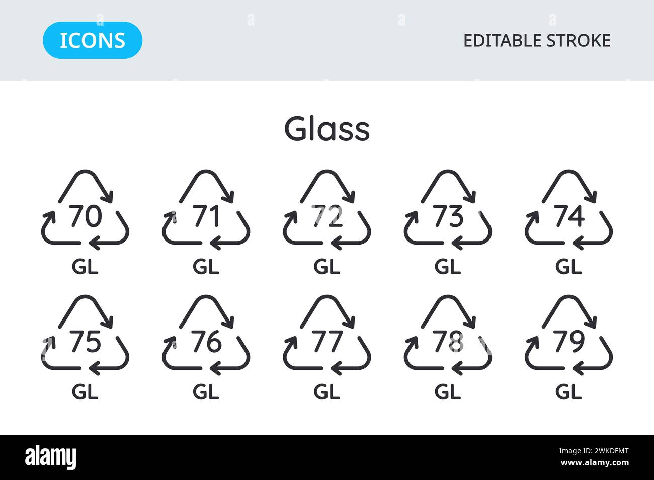Glass recycling codes icons. Triangular environmental symbols of ...