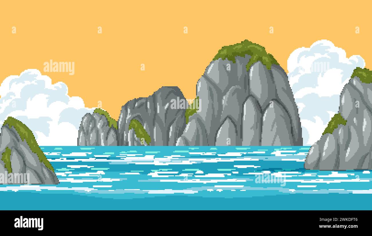 Vector artwork of cliffs by a tranquil sea Stock Vector Image & Art - Alamy