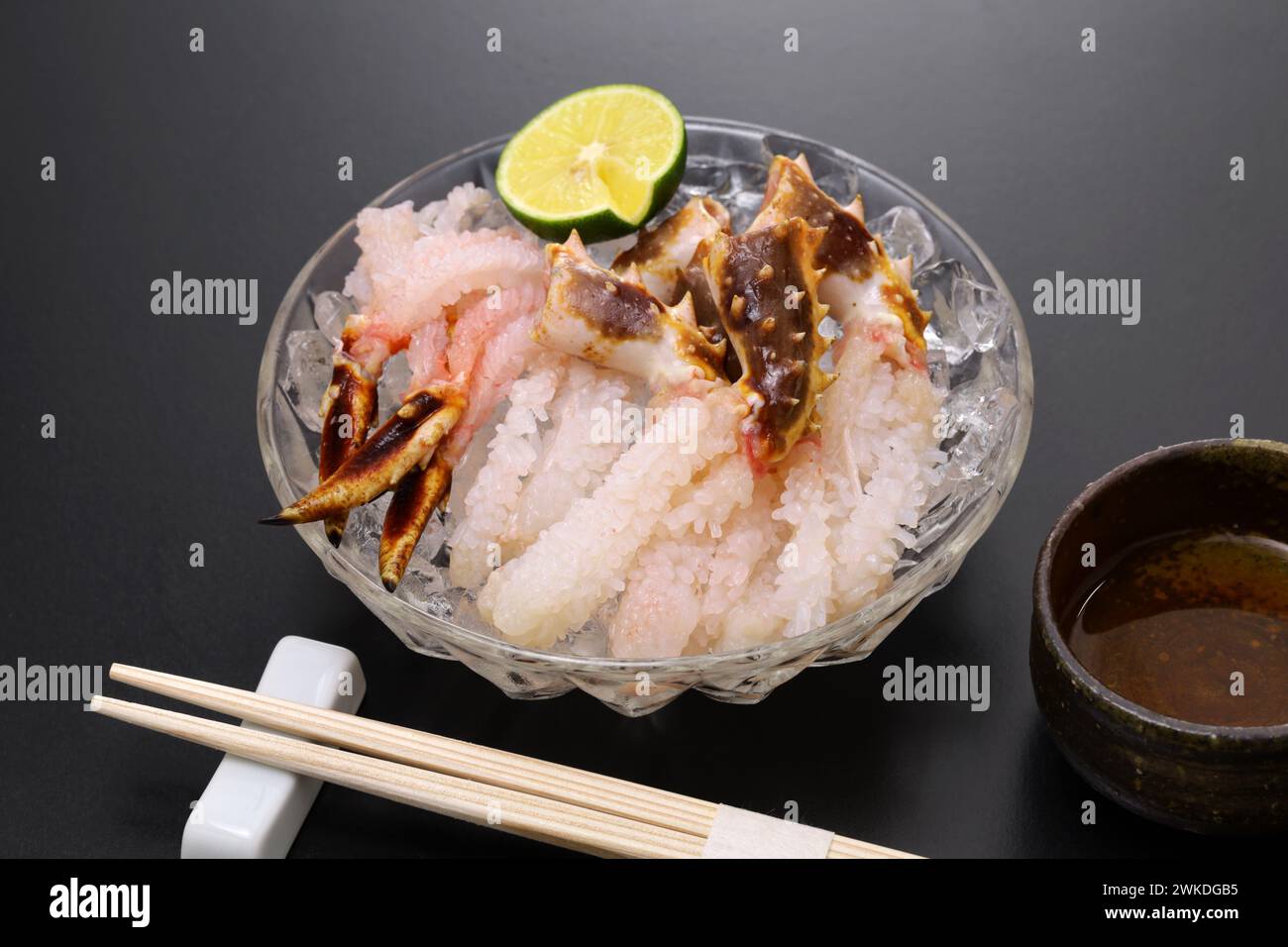 Japanese red king crab sashimi. By cold shabu-shabu, the meat of the ...