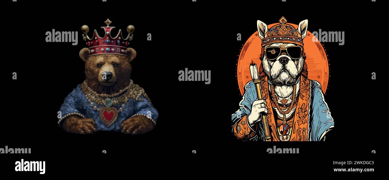 Royal Bear and Dog in Regal Attire: Majestic Animals Crowned and ...
