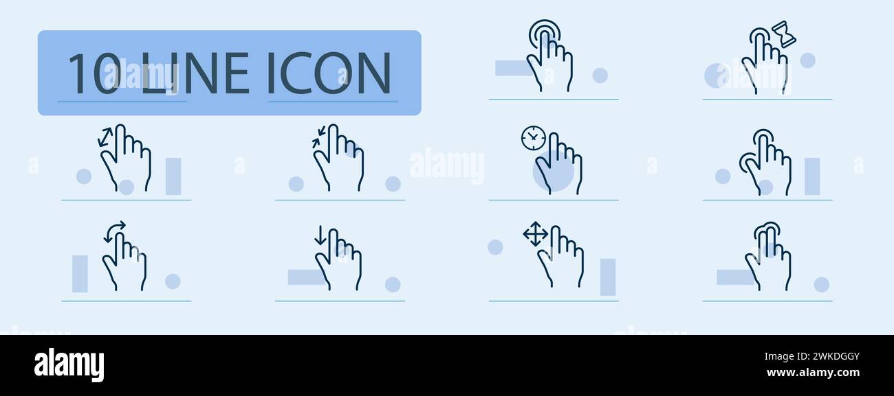 Touchpad set line icon. Touchscreen interface, intuitive gestures ...