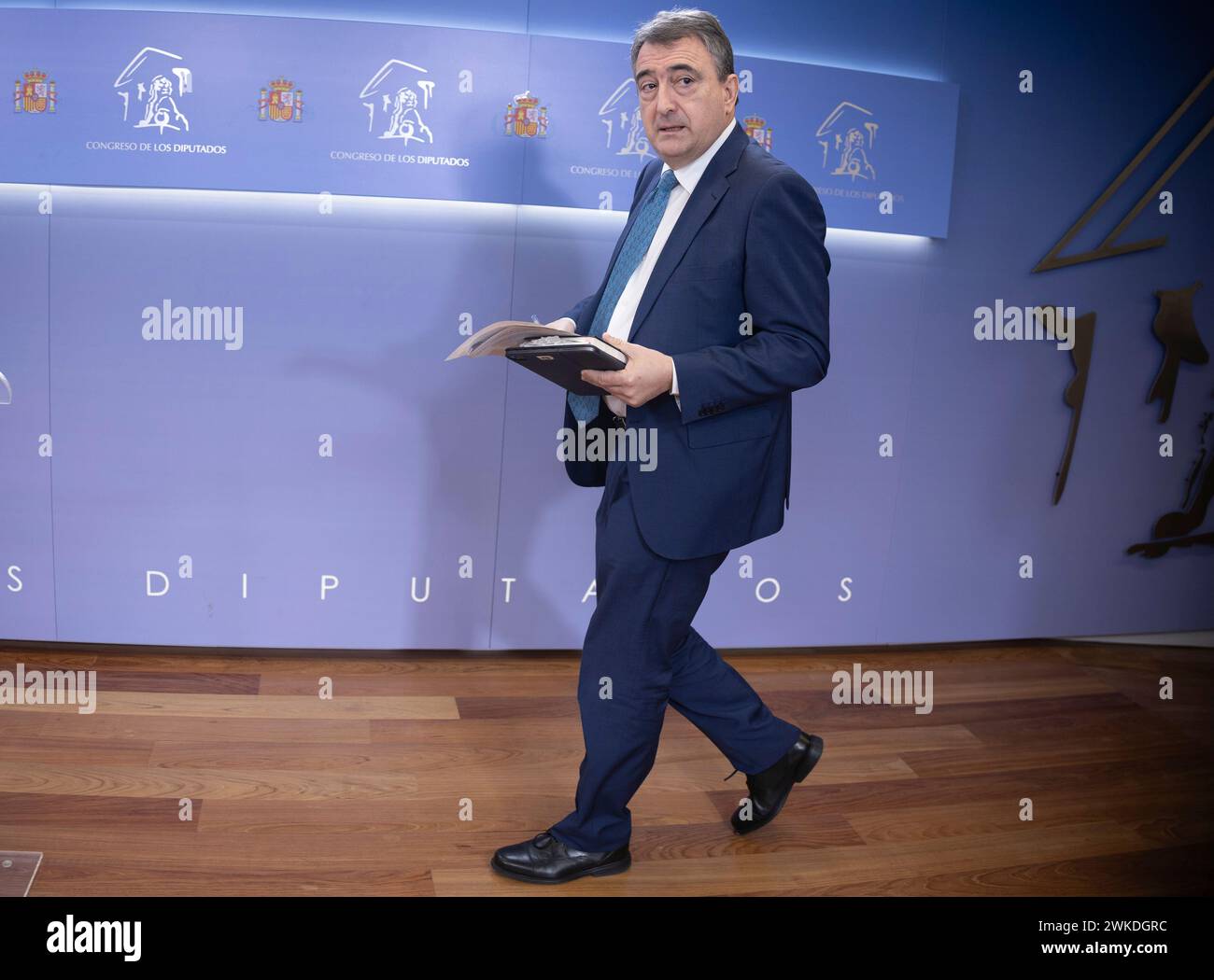 The EAJ-PNV spokesman, Aitor Esteban, upon his arrival at a press ...