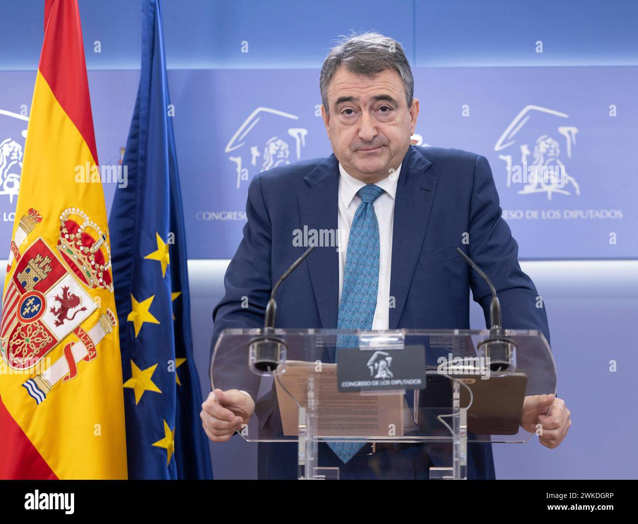 EAJ-PNV spokesman, Aitor Esteban, during a press conference prior to ...