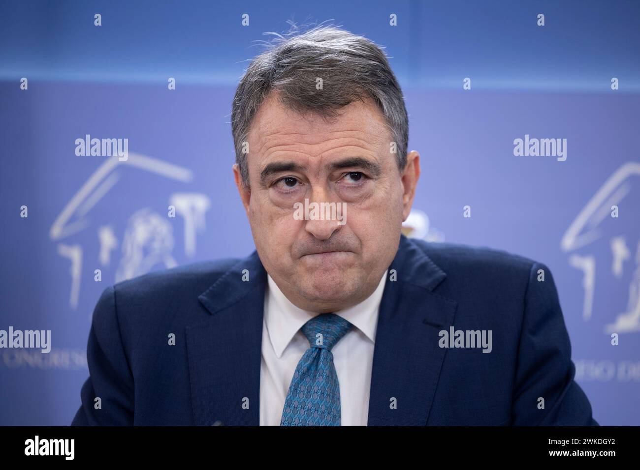 EAJ-PNV spokesman, Aitor Esteban, during a press conference prior to ...