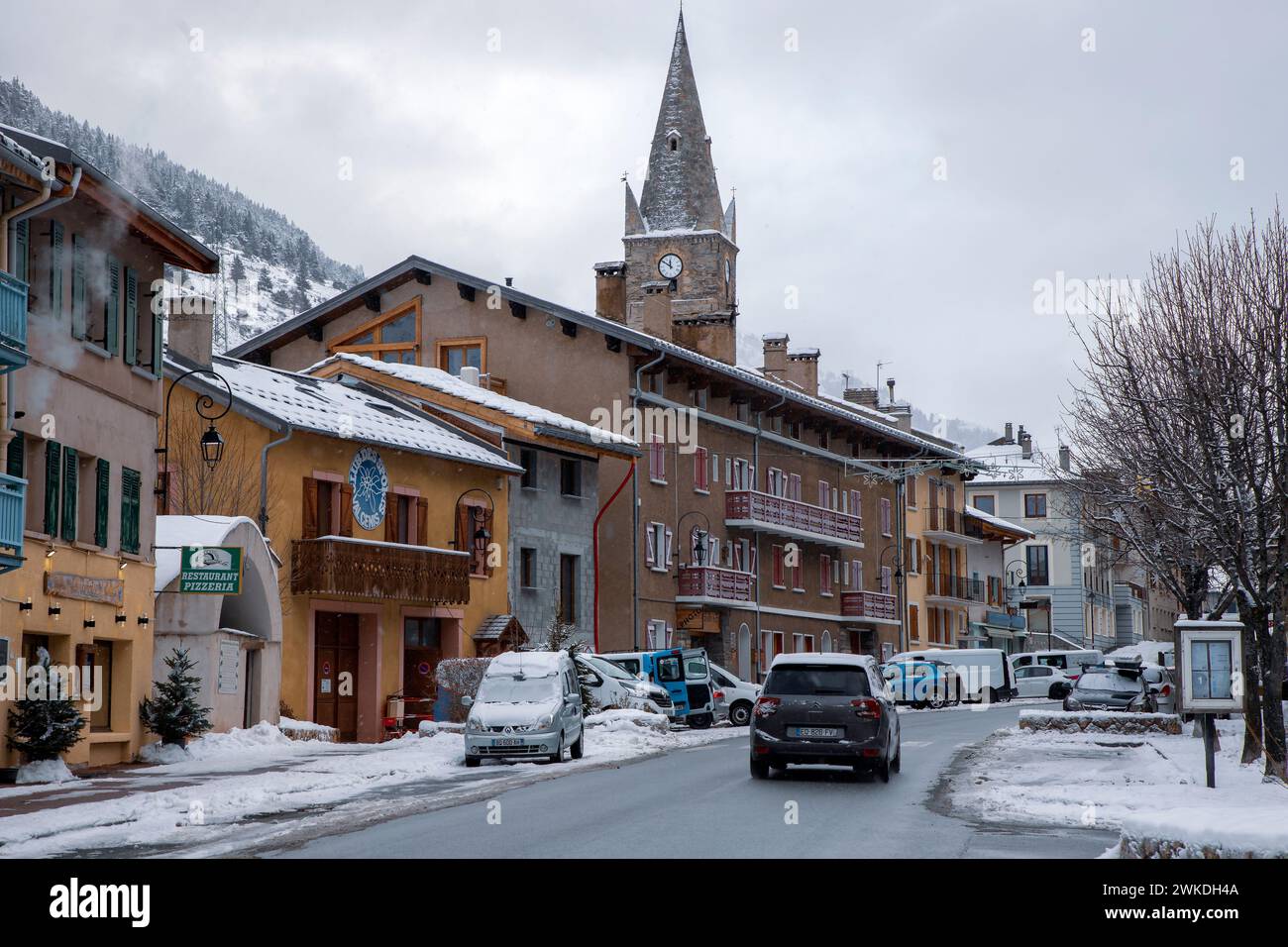 Winter view of the main street of Lanslebourg, a small, picturesque ...
