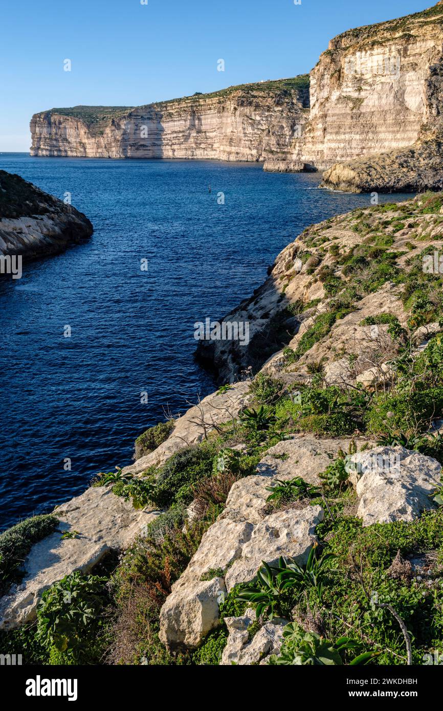 View towards Xlendi Bay and cliffs from Kantra Valley, Xlendi, Gozo ...