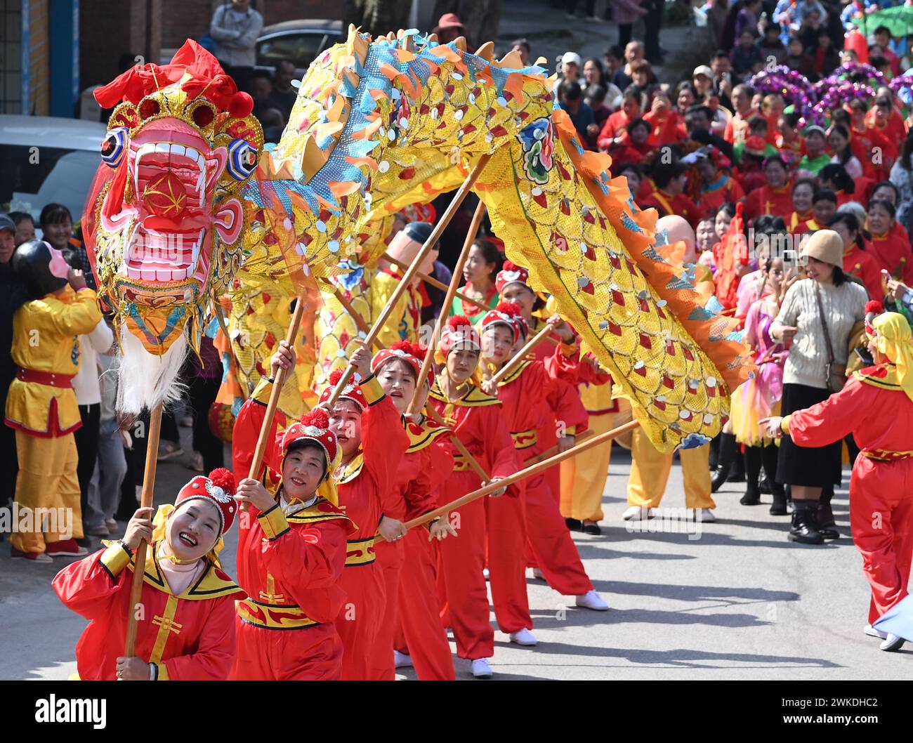 Neijiang, China's Sichuan Province. 18th Feb, 2024. Actors give a ...