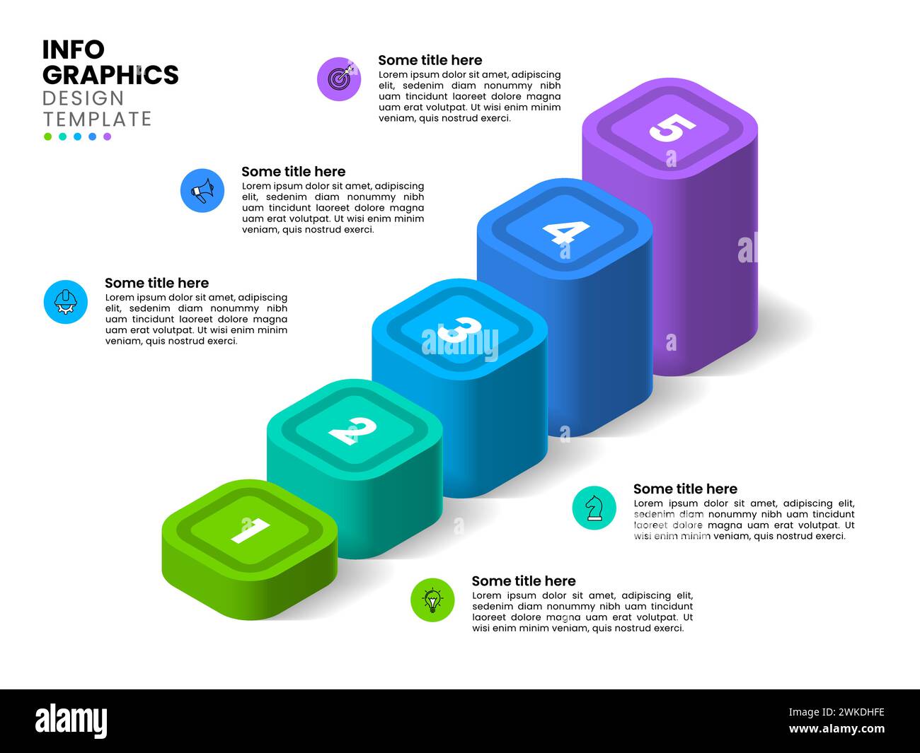 Infographic template with icons and 5 options or steps. Isometric staircase. Can be used for ...