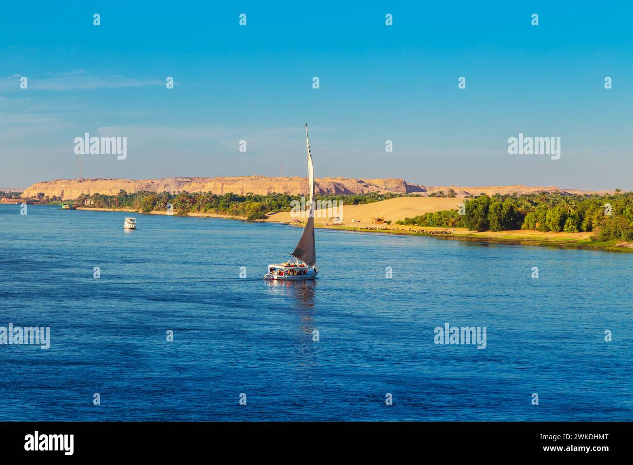 Traditional felucca boat on the Nile River. Magnificent views of the ...