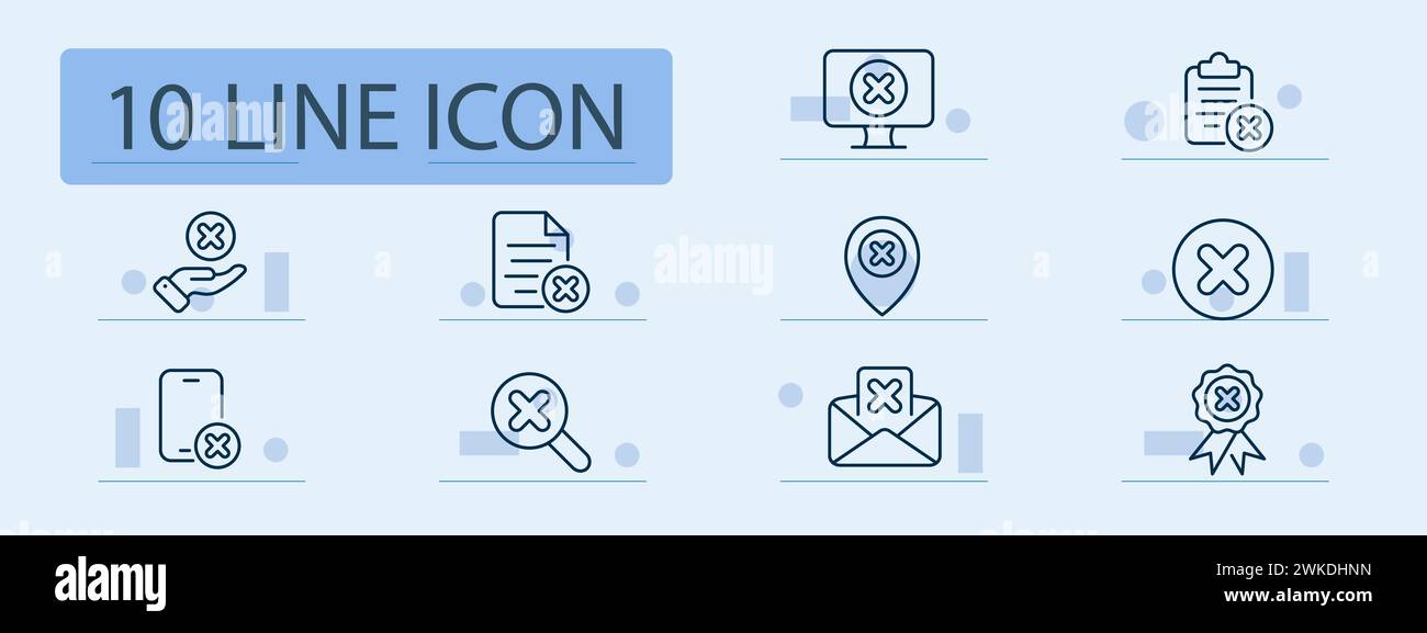 Cancel set line icon. X mark, rejection, termination, annulment ...