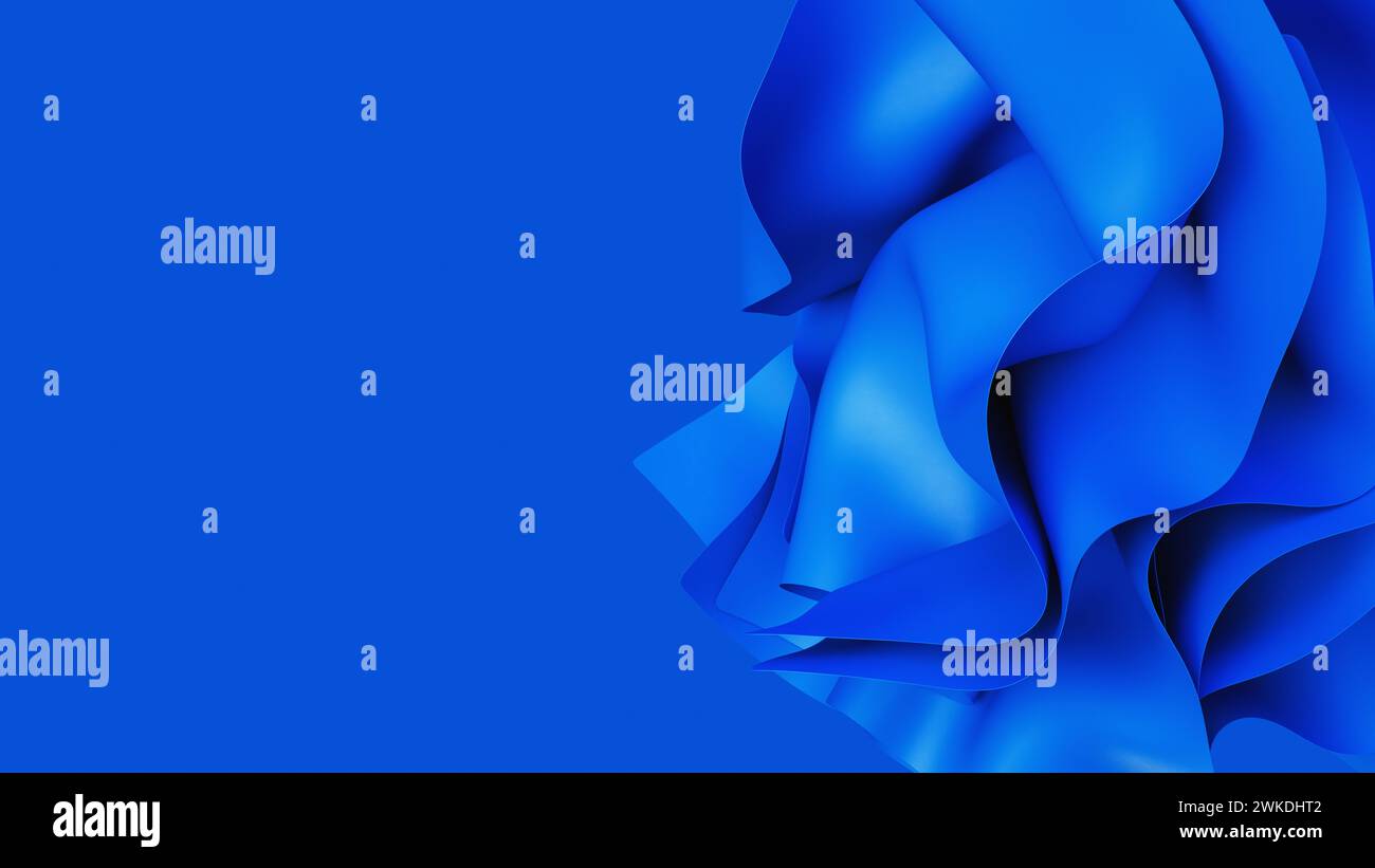 Abstract wavy blue tender fabric motion in wind. Satin cloth soft ...